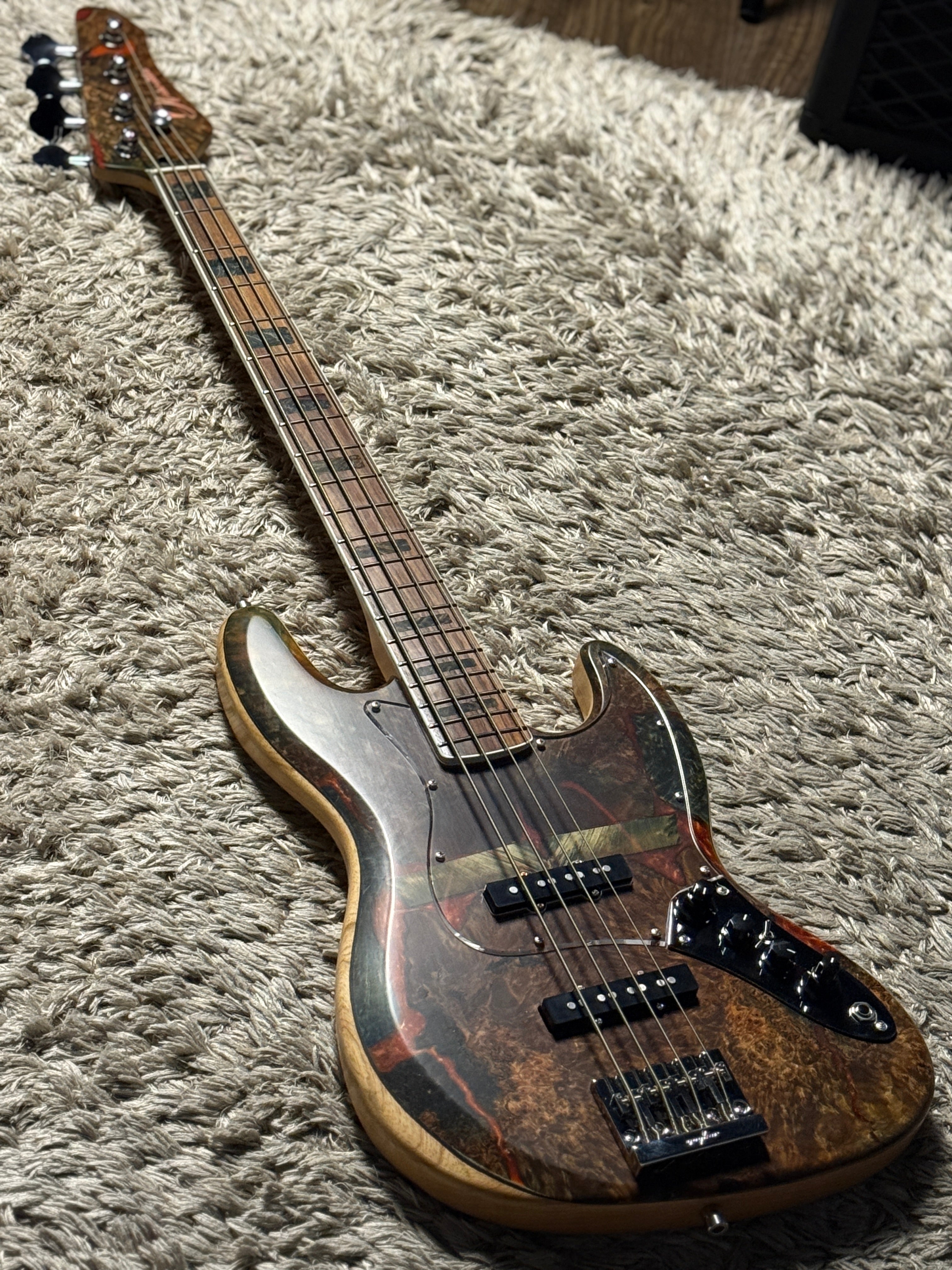 Dhatarattha Custom DEB 4 String Bass in Buckeye Burl Top and Ash Back ...
