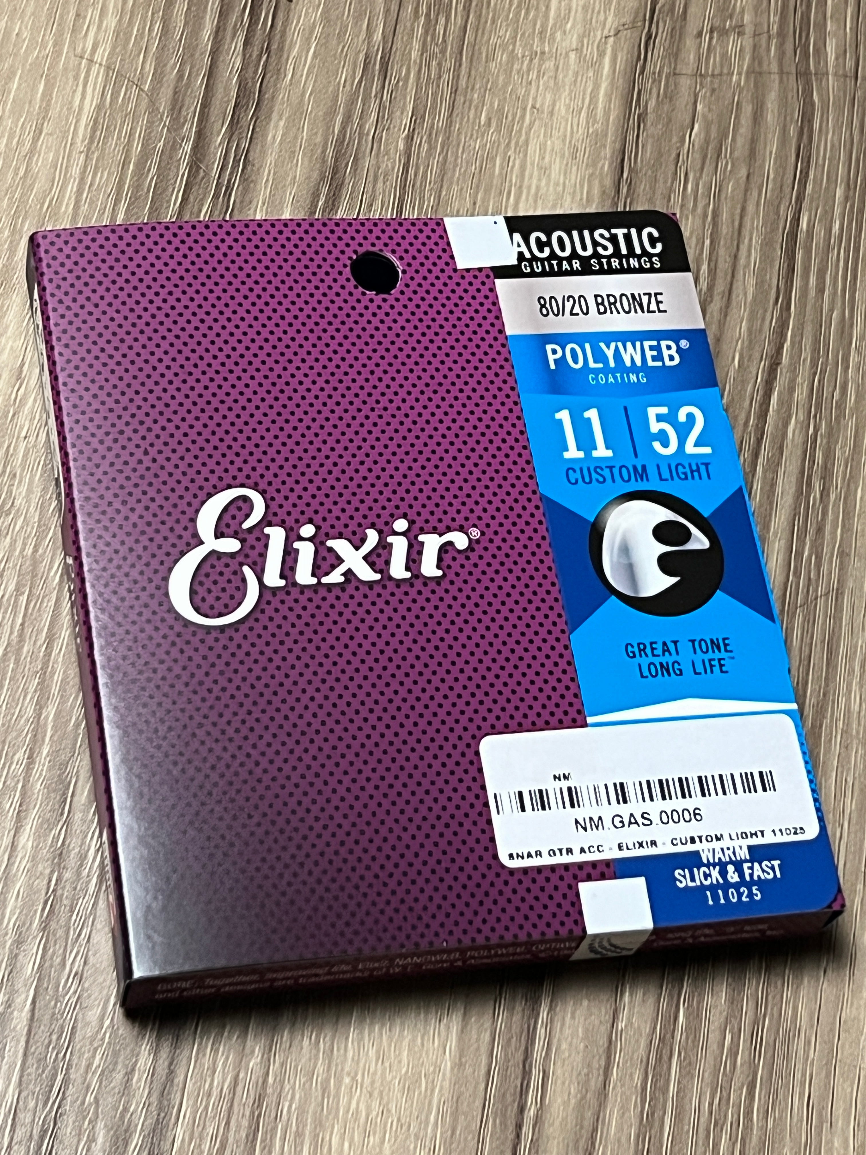 Elixir 80-20 11025 Bronze Acoustic Guitar Strings with POLYWEB ...