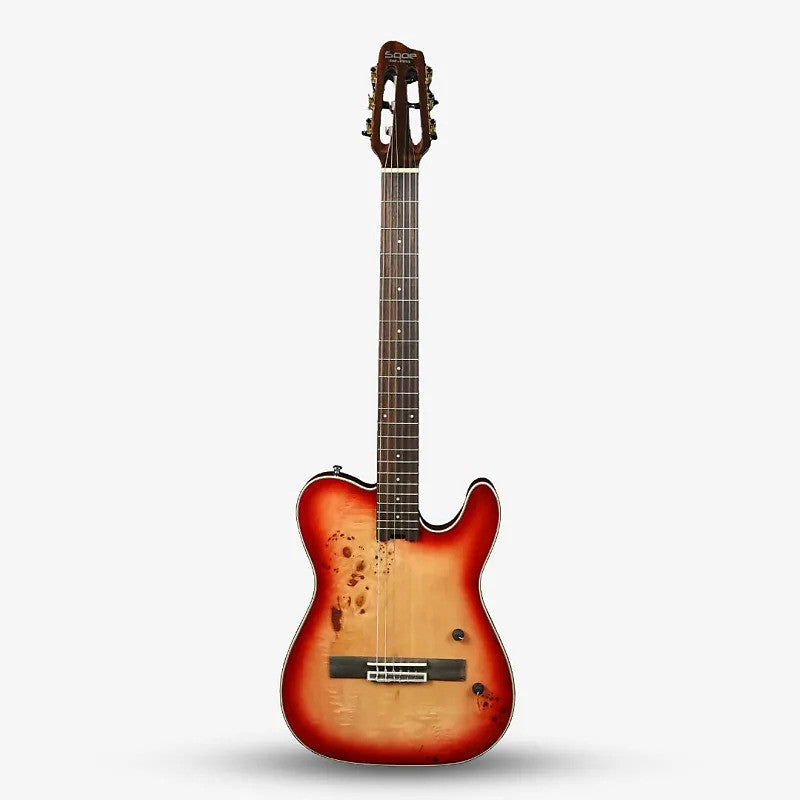SQOE Spain SEGD-600 Nylon Electric Guitar with Piezo in Cherry Sunburs ...