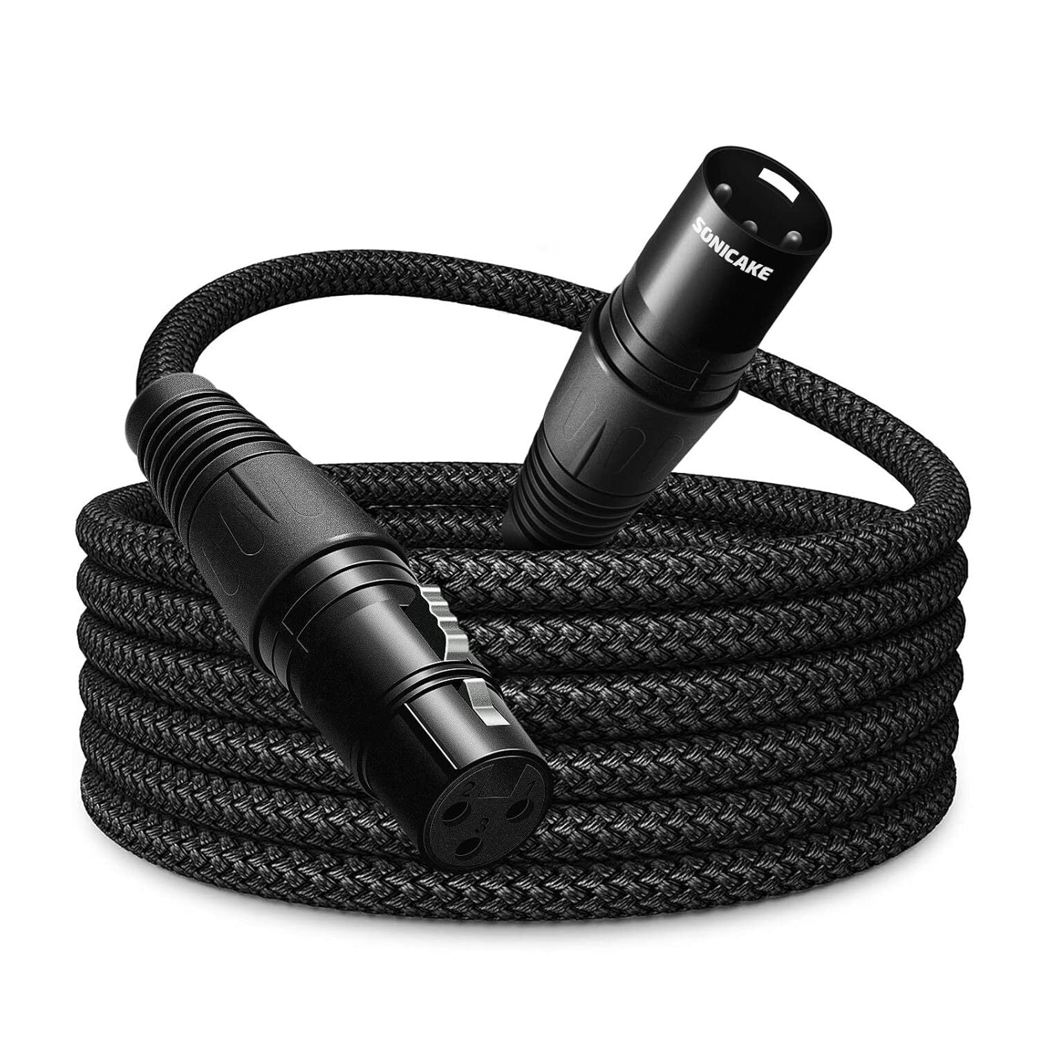 Sonicake XLR Microphone Cable Nylon Braided Male - Female 6Ft 2M in Bl ...